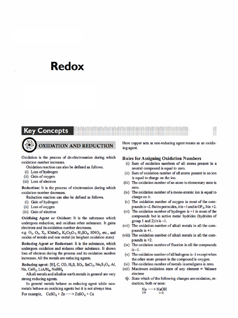 Redox Reactions Pdf Redox Chemical Reactions
