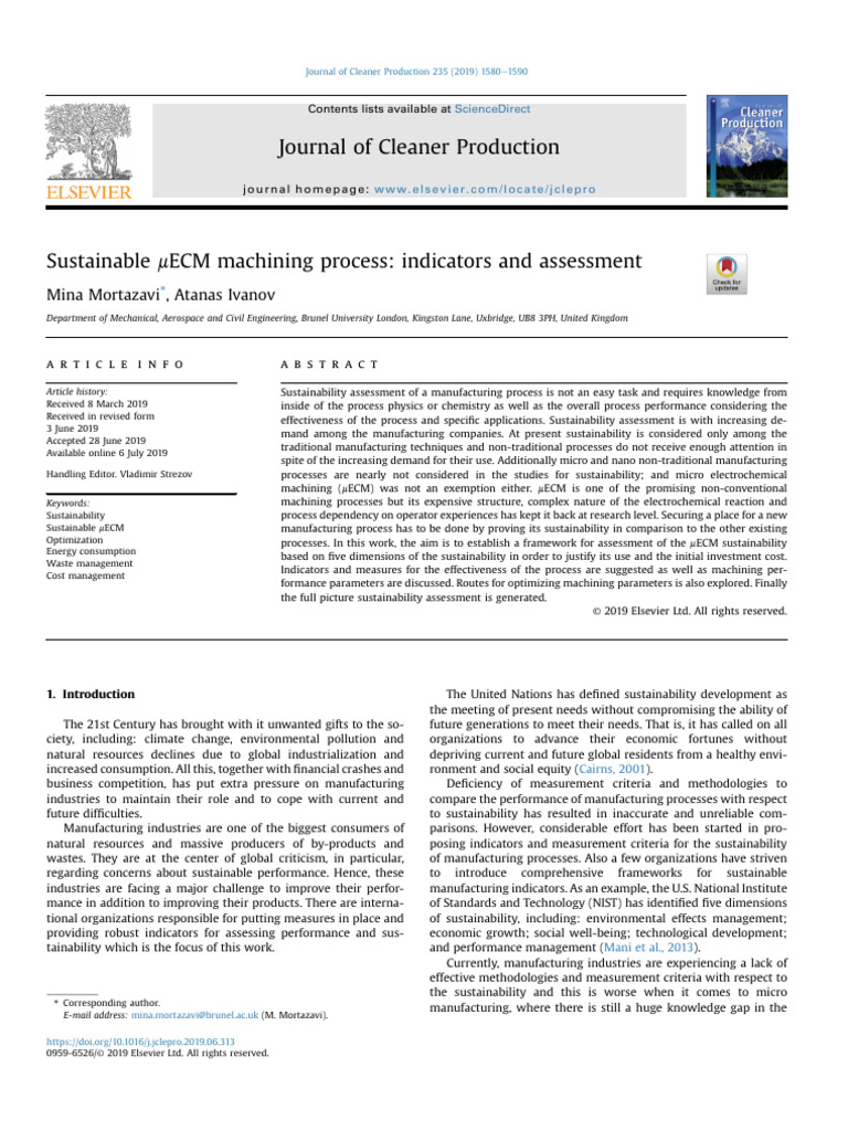 Sustainable Assessment of mECM Machining | PDF | Sustainability | Life ...