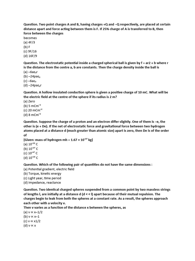 Electric Charges and Fields WS1 | PDF | Science & Mathematics