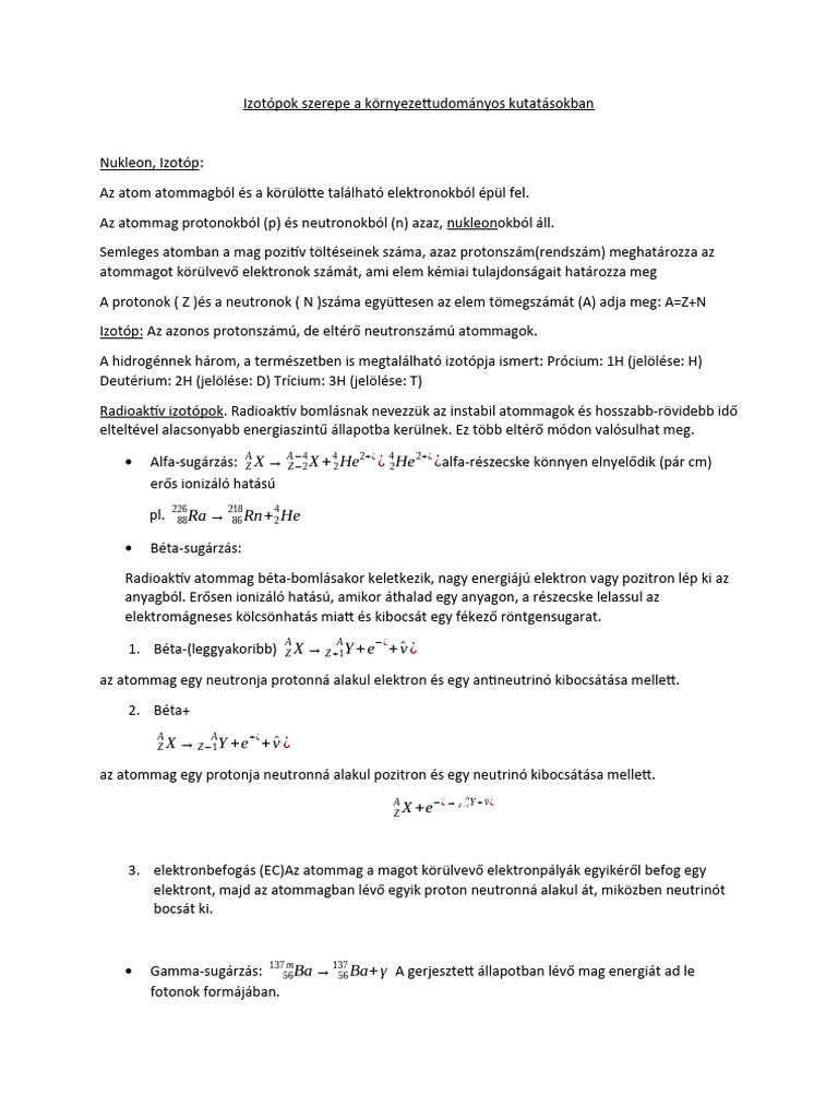 Izotópok Szerepe A Környezettudományos Kutatásokban | PDF