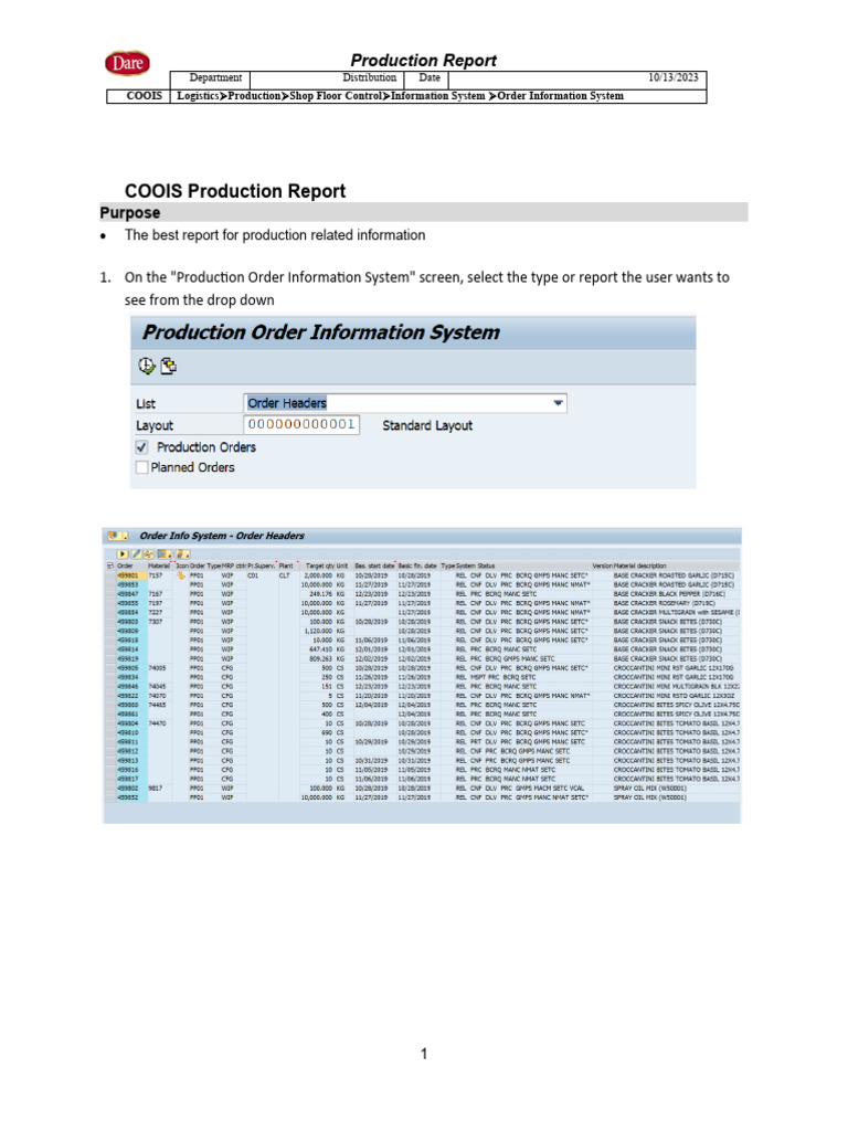COOIS Production Reporting Guide | PDF