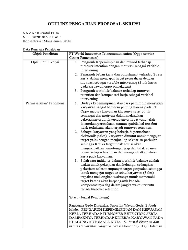 Contoh Outline Proposal Skripsi SDM | PDF