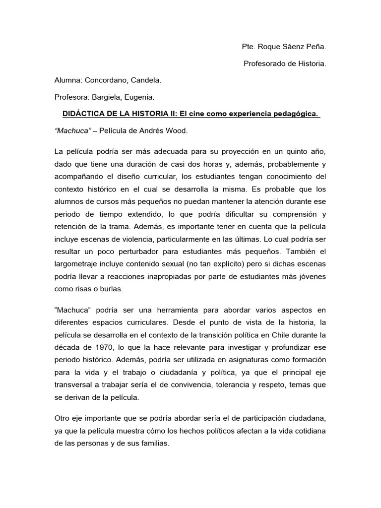 Experiencia pedagógica a partir del cine_PELICULA MACHUCA | PDF
