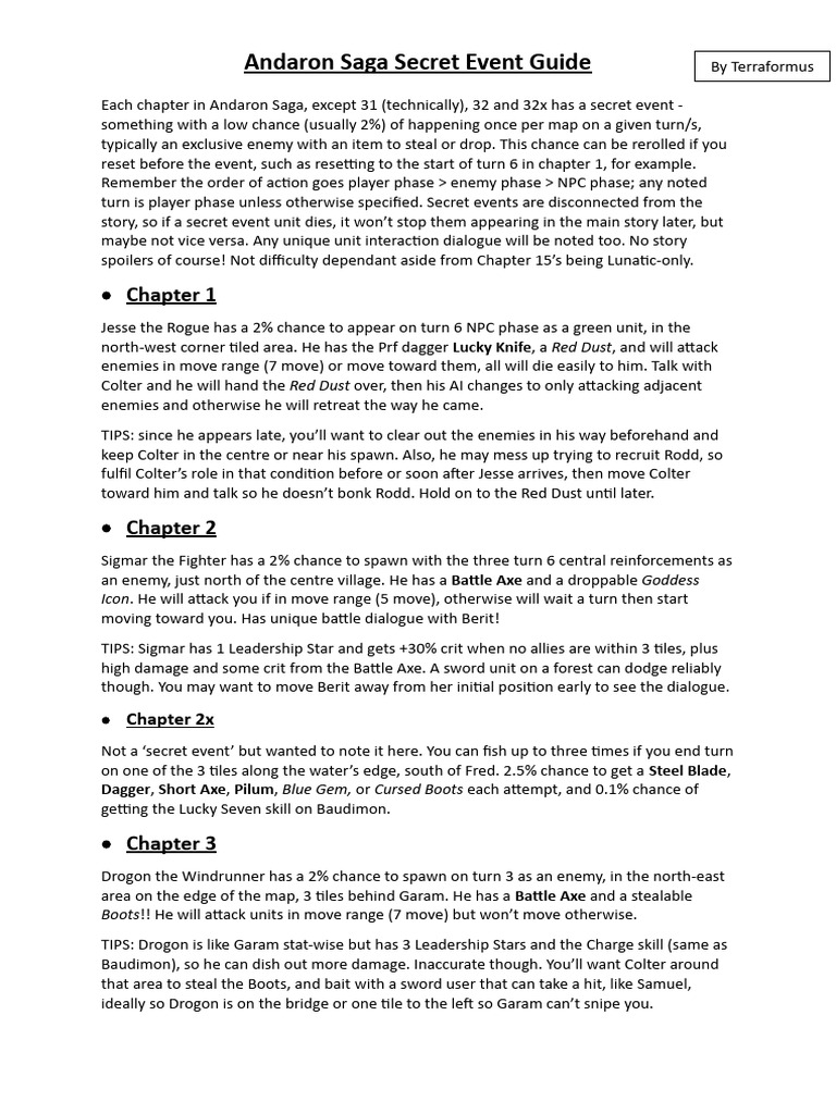 Andaron Saga Secret Event Guide | PDF