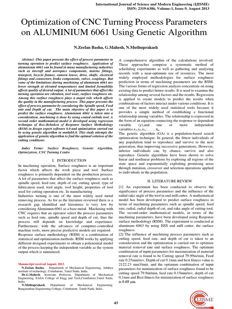 Optimization Of Cnc Turning Process Parameters On Aluminium 6061 Using