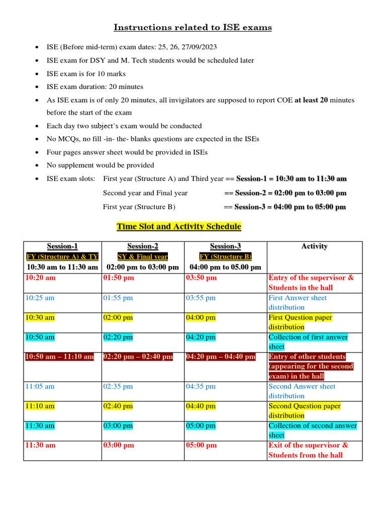 Instructions Related To ISE Exams | PDF