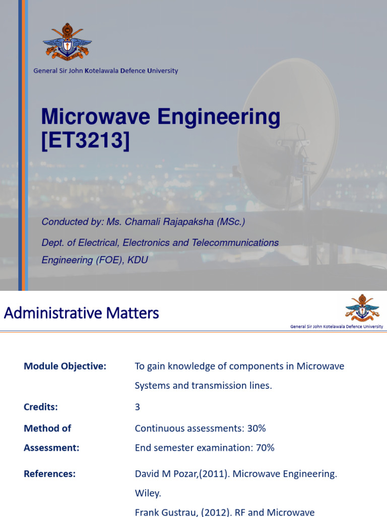 Microwave Engineering Lecture 1-2023 (KDU) | PDF