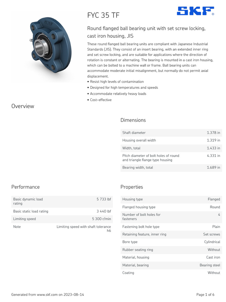 SKF FYC 35 TF Specification | PDF