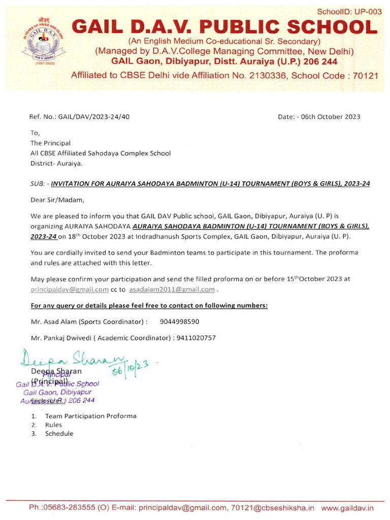 Invitation Letter For ASC Badminton Tournament October 2023 | PDF