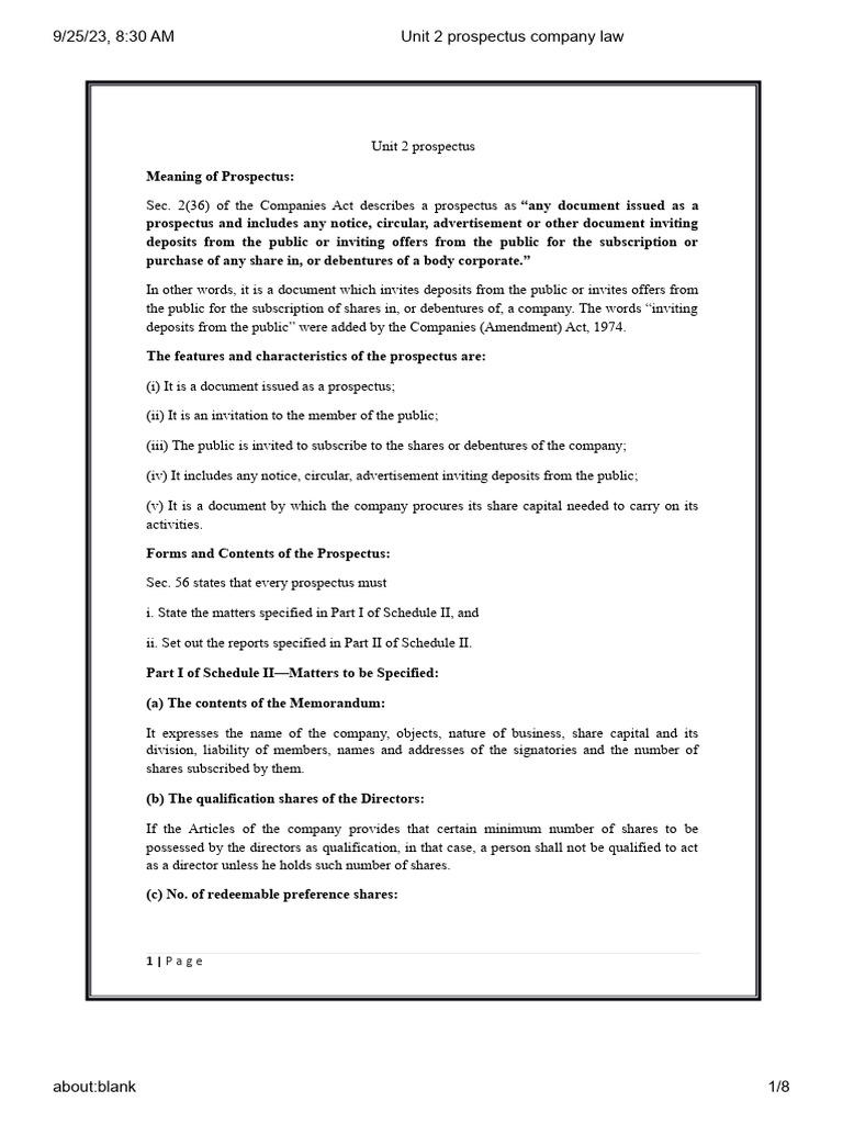 Unit 2 Prospectus Company Law | PDF | Dividend | Prospectus (Finance)