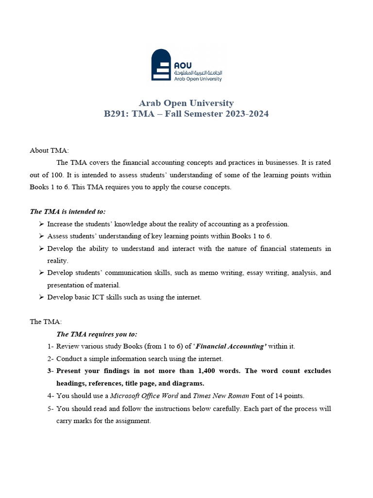 B291 TMA - Fall - 2023-2024 | PDF | Financial Statement | Accounting