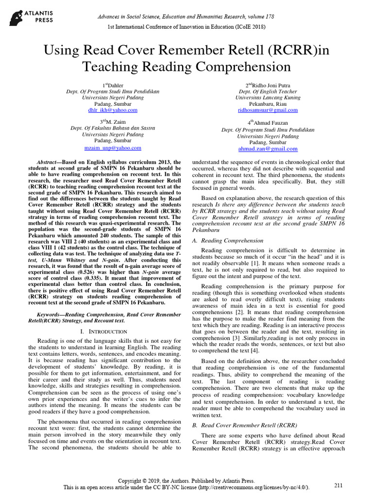 Using Read Cover Remember Retell (RCRR) in Teaching Reading Comprehension | PDF | Career & Growth
