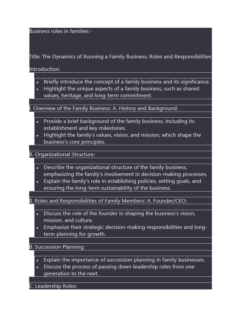 Family Business Roles and Responsibilities | PDF | Human Resources ...
