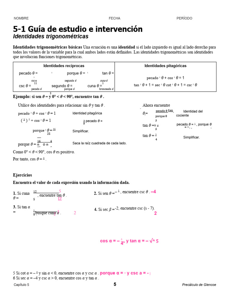 Precalculus Chapter 5 Packet Answers | PDF | Trigonometría | Funciones ...