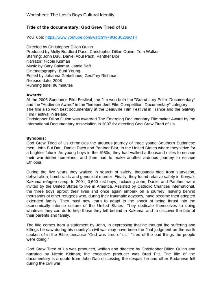 God Grew Tired of Us - WS | PDF