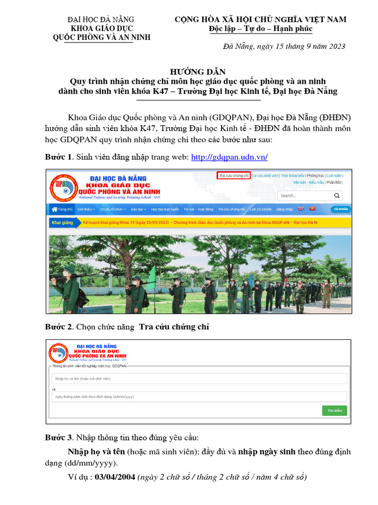 HD QUY TRÌNH NHẬN CHỨNG CHỈ DHKT K47 | PDF