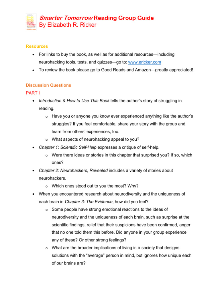 Smarter Tomorrow: Reading Group Guide | PDF | Experience | Neuroscience