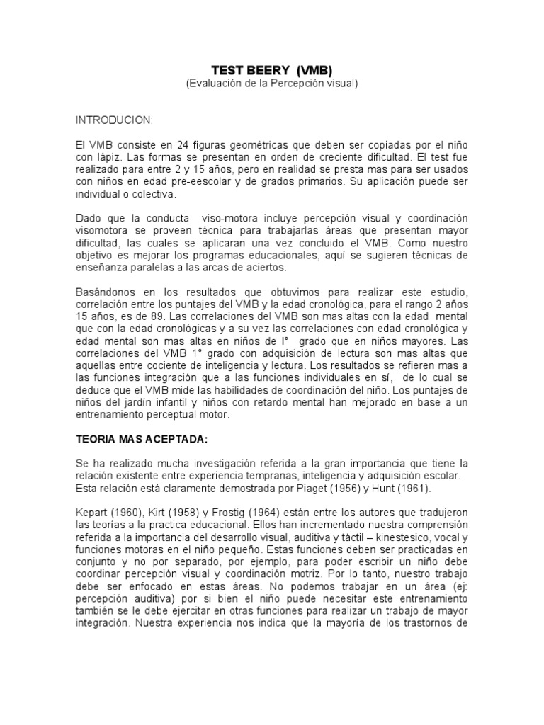 Evaluación de la percepción visual y habilidades visomotoras en niños ...