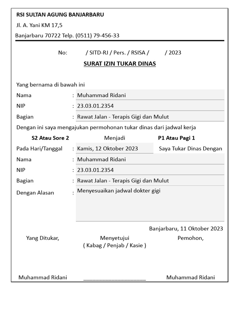 Tukar Dinas Muhammad Ridani - Muhammad Ridani - 12 - 10 - 2023 | PDF