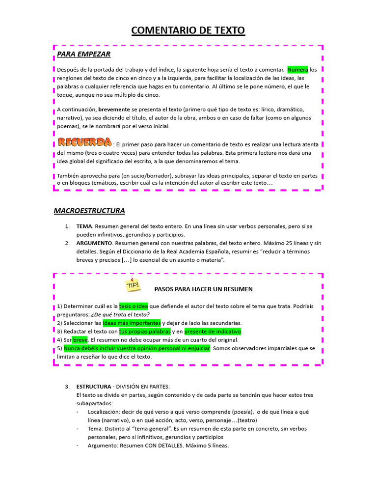 Mi Esquema de Comentario de Textos 3º Eso - 2021-2022 | PDF | Narración | Léxico