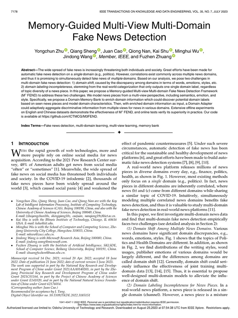 Memory-Guided Multi-View Multi-Domain Fake News Detection | PDF