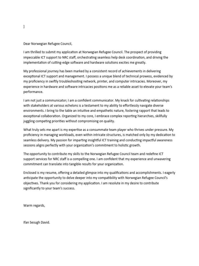 Norwegian Refugee Council Cover Letter | PDF