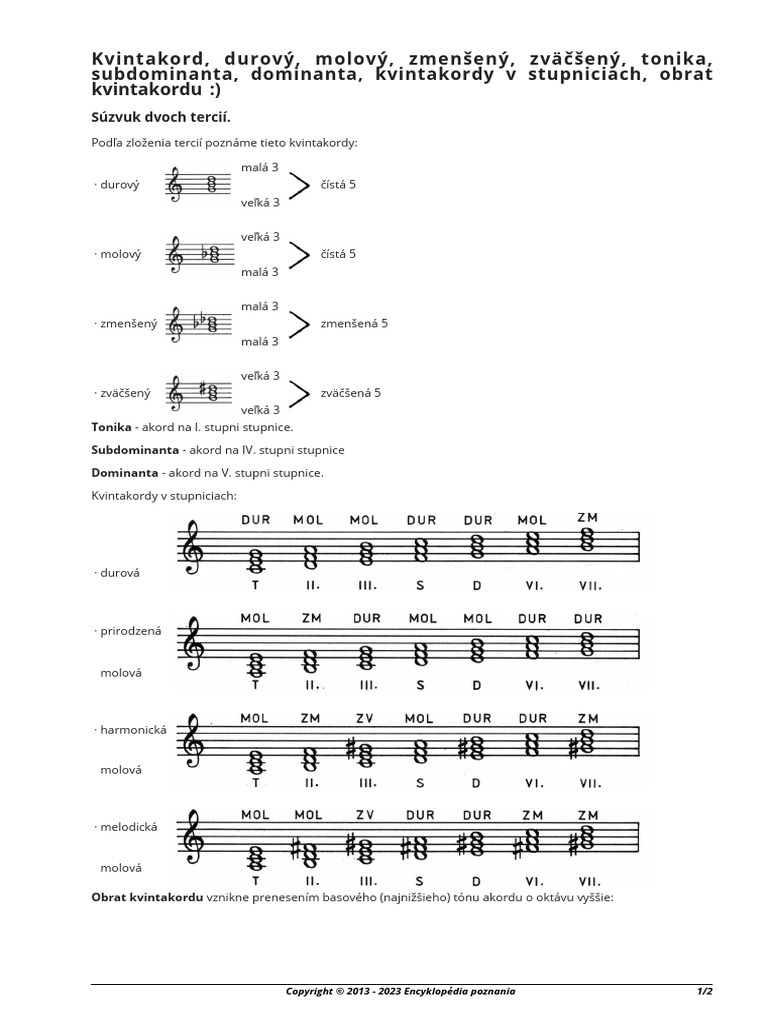 Kvintakord, Durový, Molový, Zmenšený, Zväčšený, Tonika, Subdominanta ...