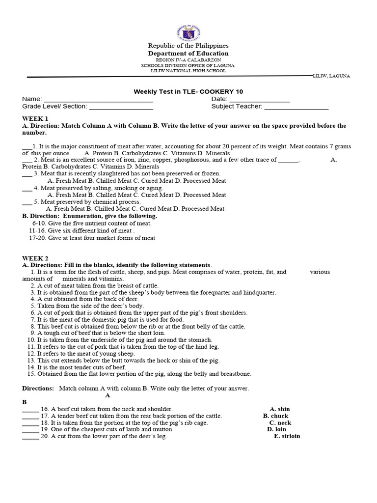Q4-Weekly Test-Grade 10 | PDF | Lamb And Mutton | Meat