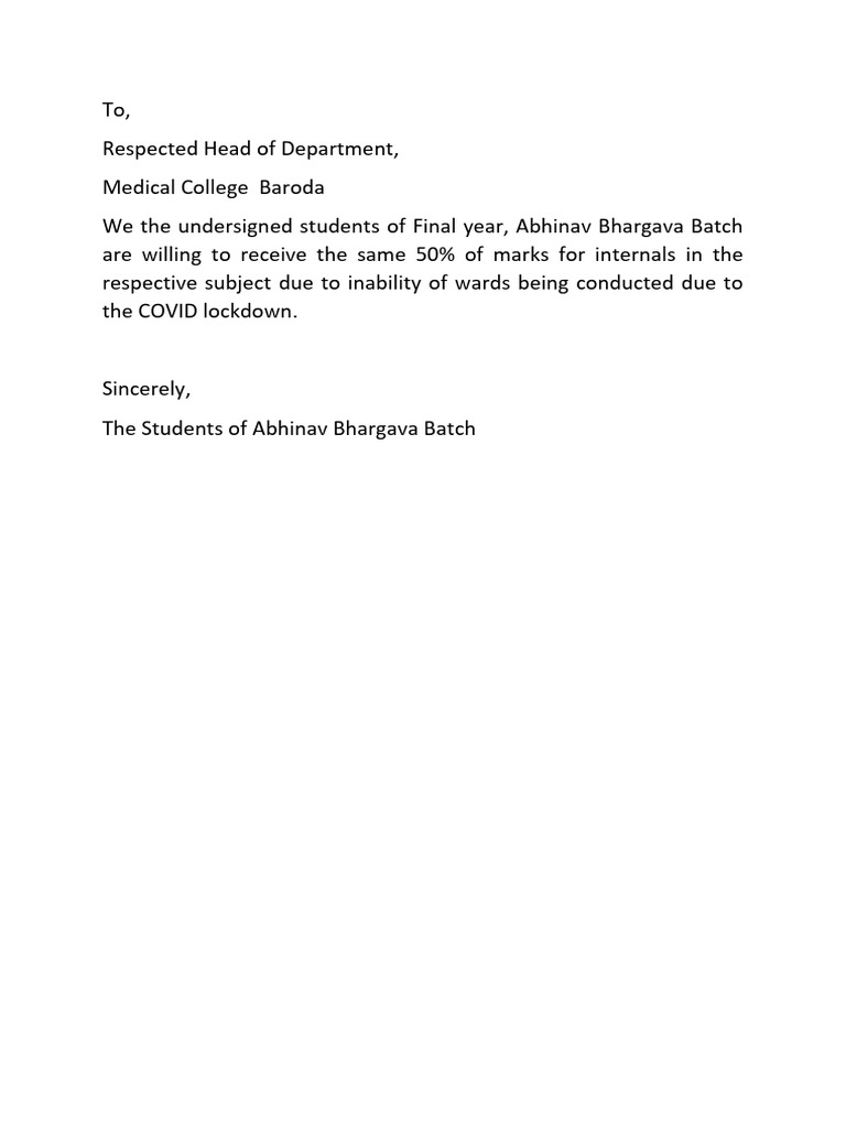 Letter To HOD Final | PDF