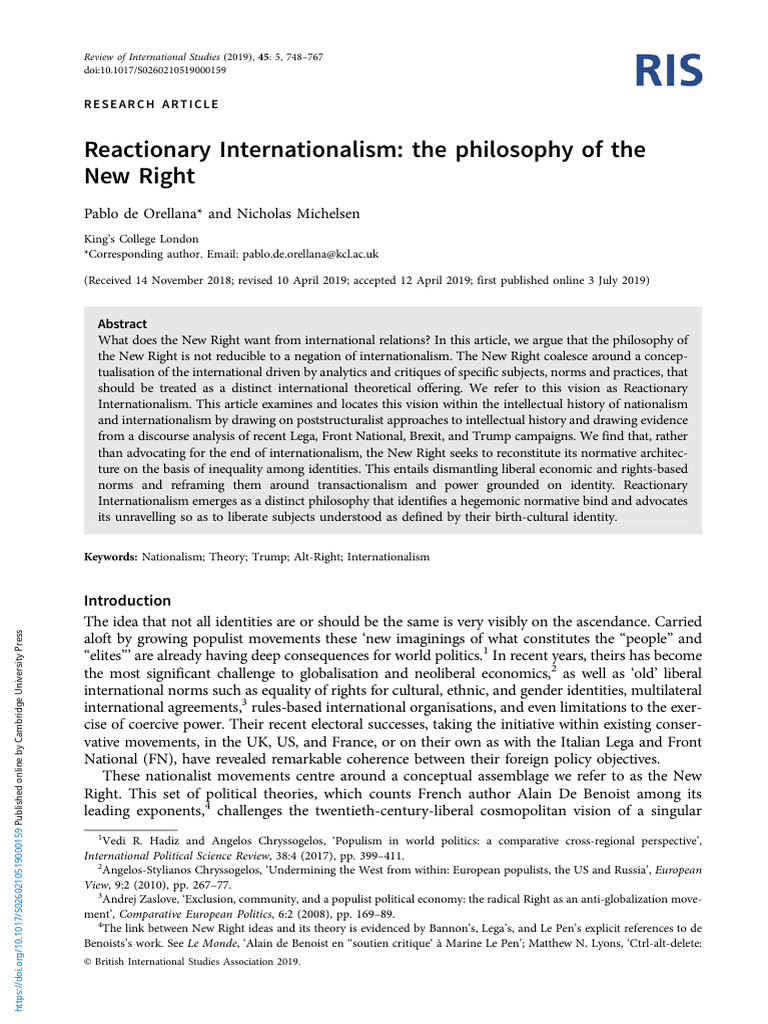 Reactionary Internationalism The Philosophy of The New Right | PDF ...