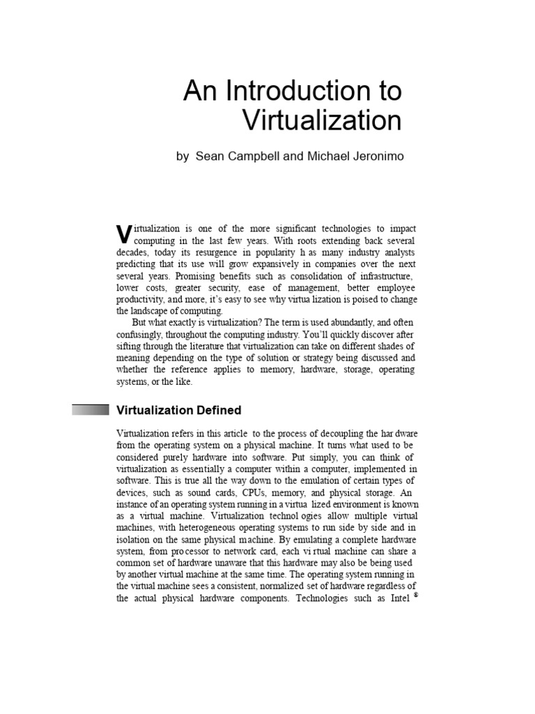 An Introduction To Virtualization Pdf Virtualization Operating System