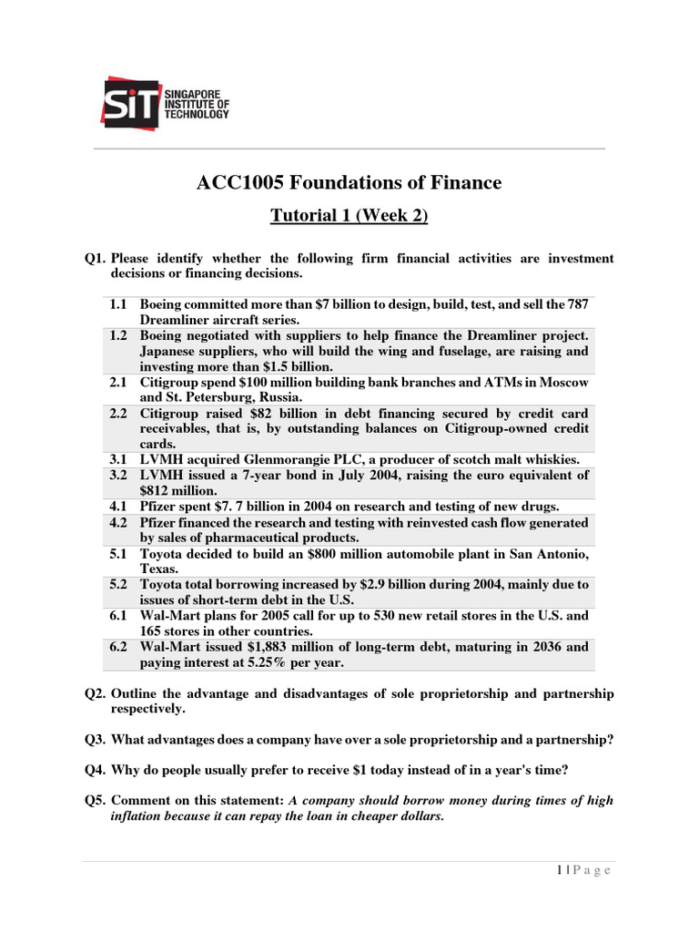 Tutorial Program Tute 1 (Week 2) | PDF | Facebook | Equity (Finance)