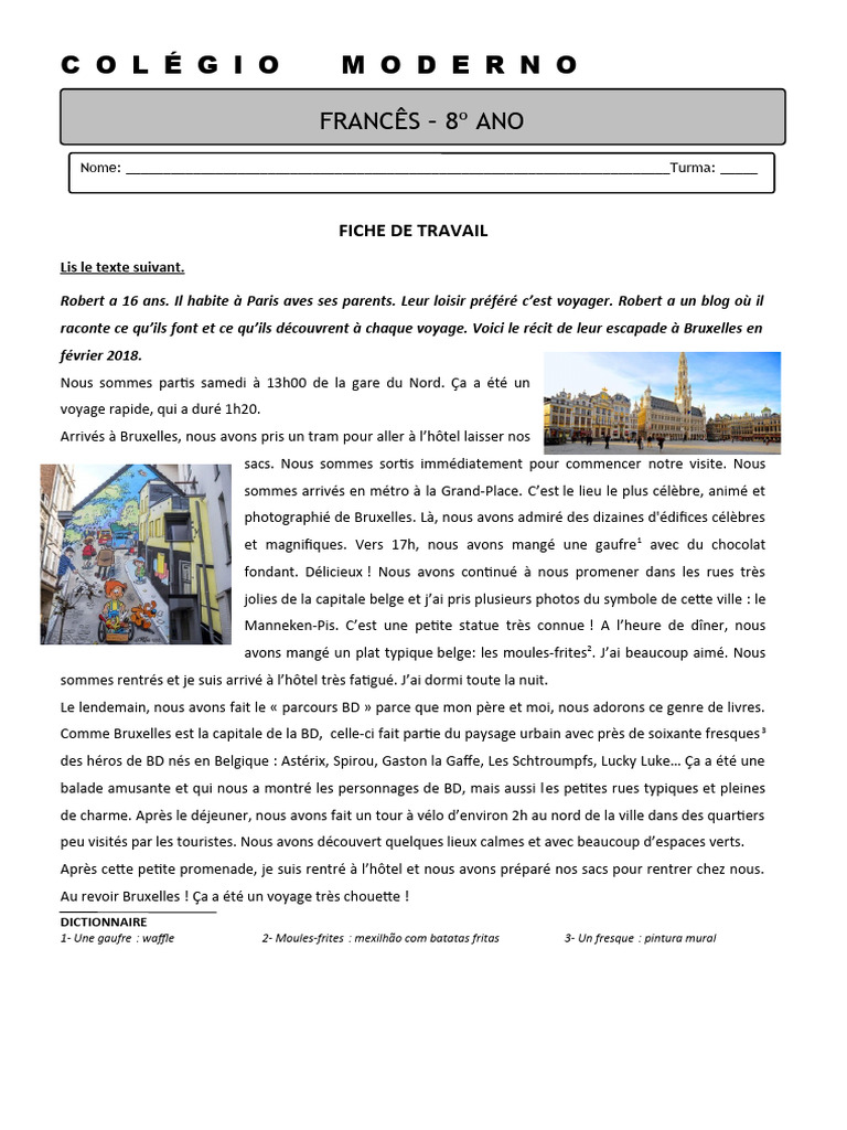 Fiche de Travail - Les Vacances | PDF