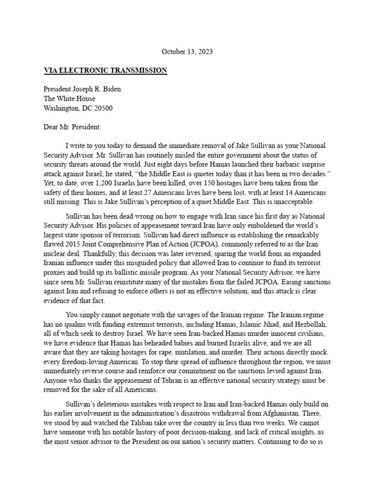Jake Sullivan Removal Letter (002)[1] | PDF | Joint Comprehensive Plan ...