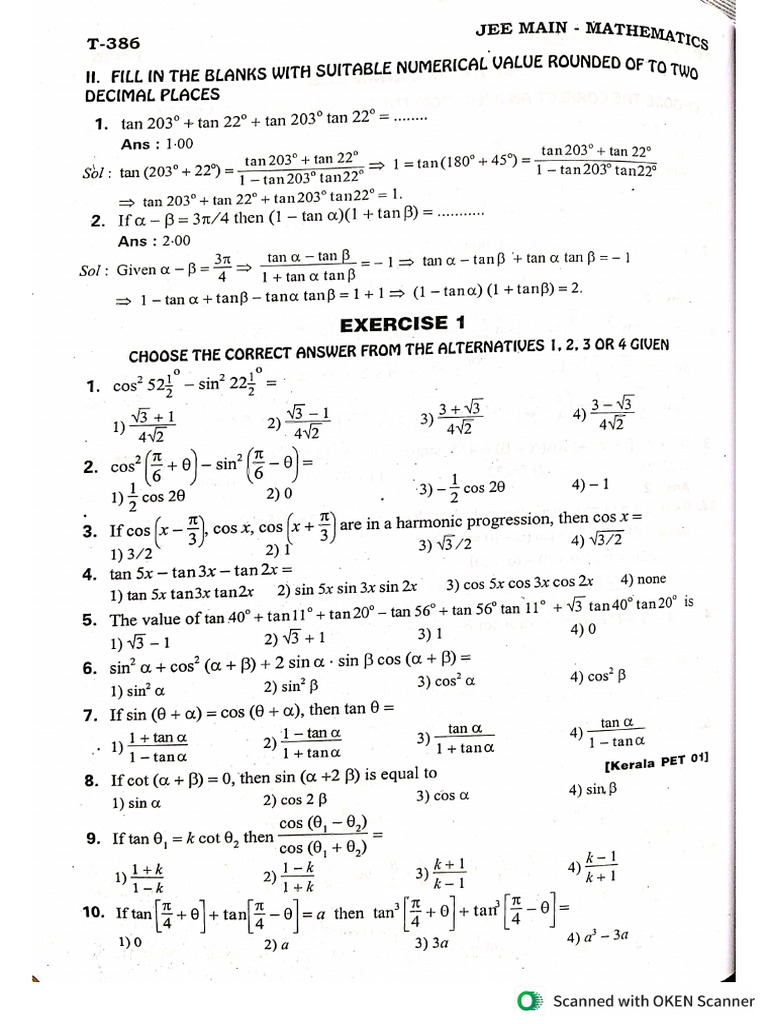 Compound Angles ..Assignment 1 | PDF