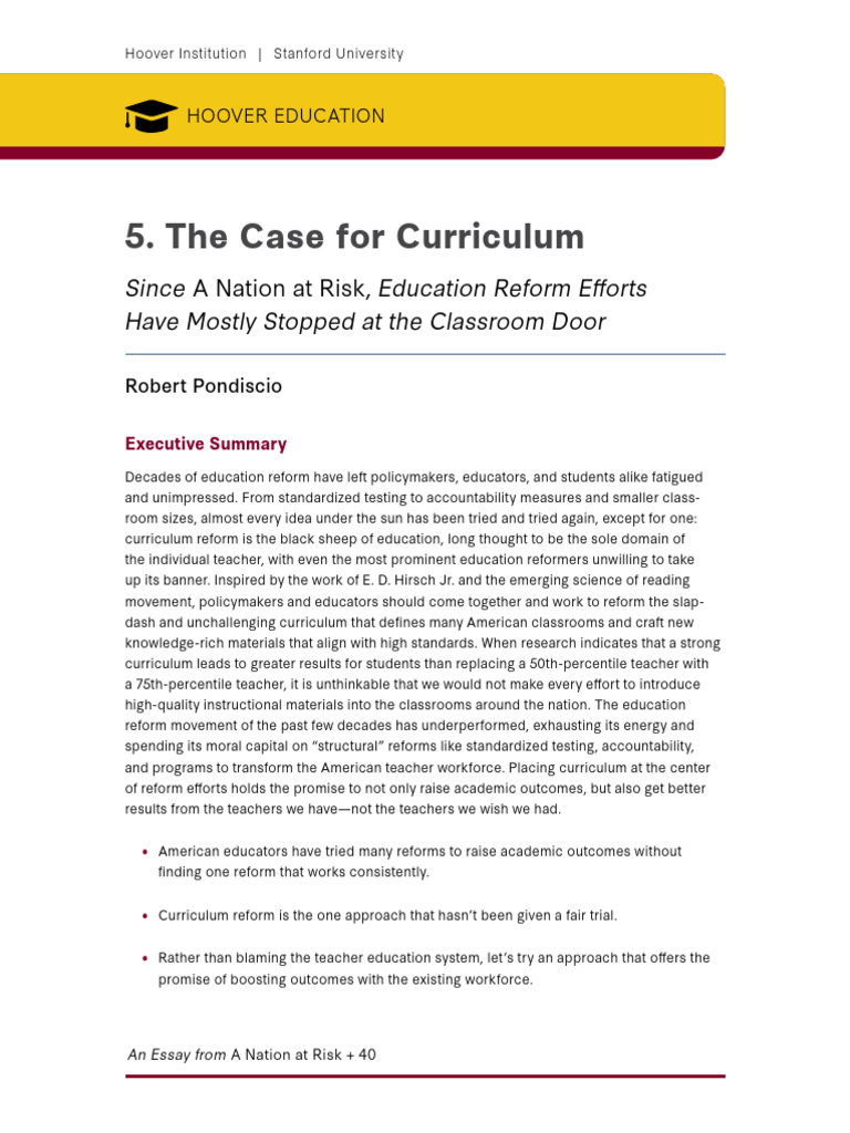 The Case For Curriculum: Since A Nation at Risk, Education Reform ...