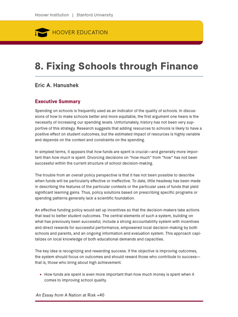 Fixing Schools Through Finance | PDF | Decision Making | Policy