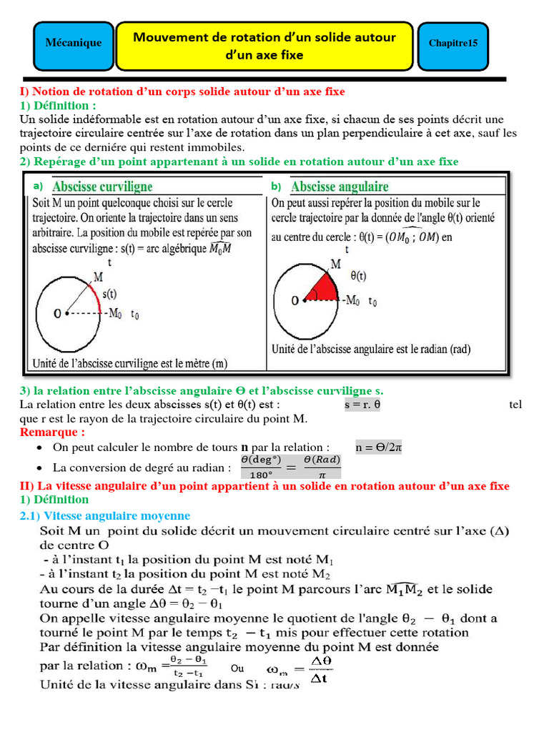 Chapitre - 15 - Mouvement de Rotation | PDF | Sciences et mathématiques