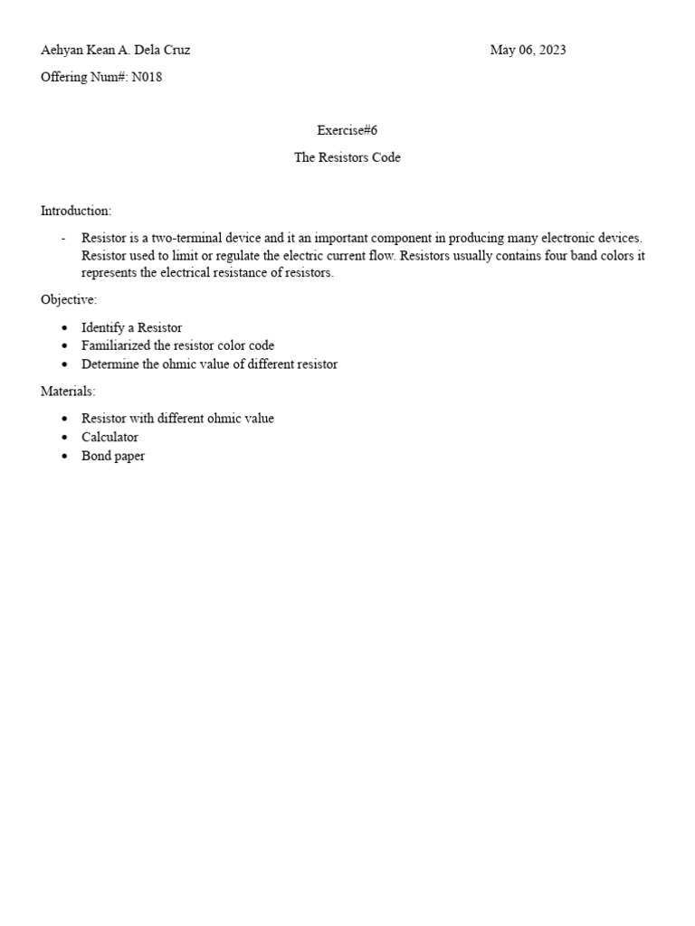 Lab Report 6 | PDF | Resistor | Electrical Resistance And Conductance