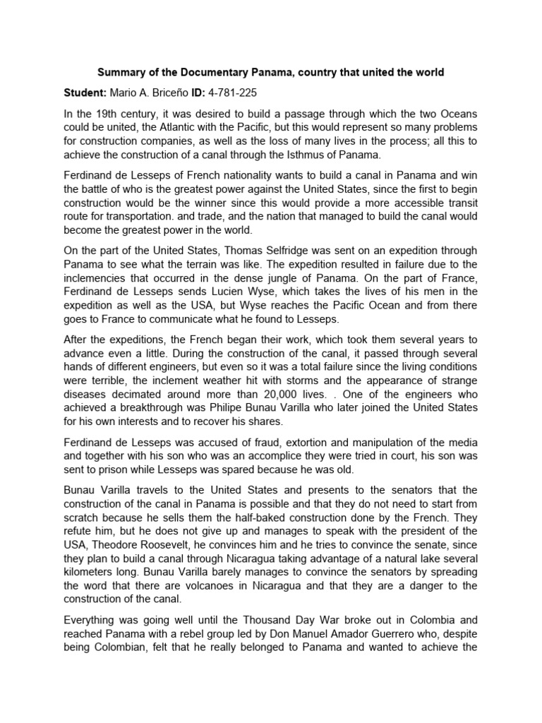 Summary of The Documentary Panama, Country That United The World | PDF ...