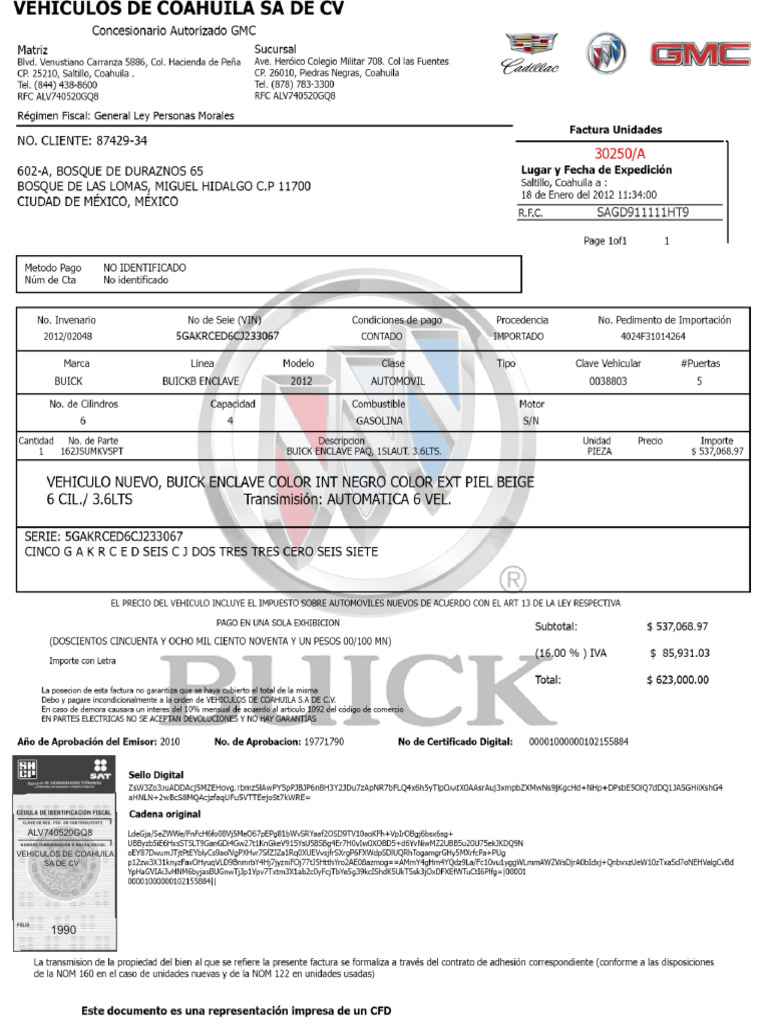 Factura BUICK | PDF