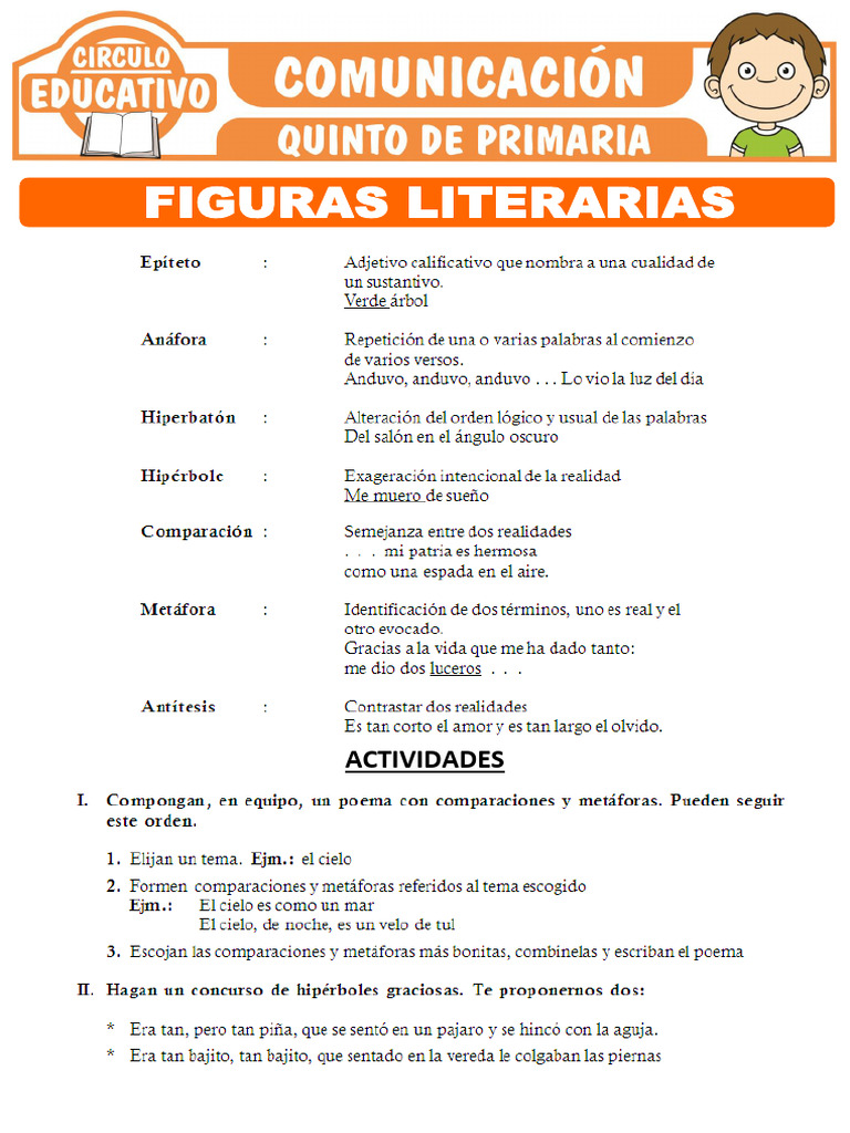 Actividades de Figuras Literarias 5° grado | PDF | Libros para adolescentes
