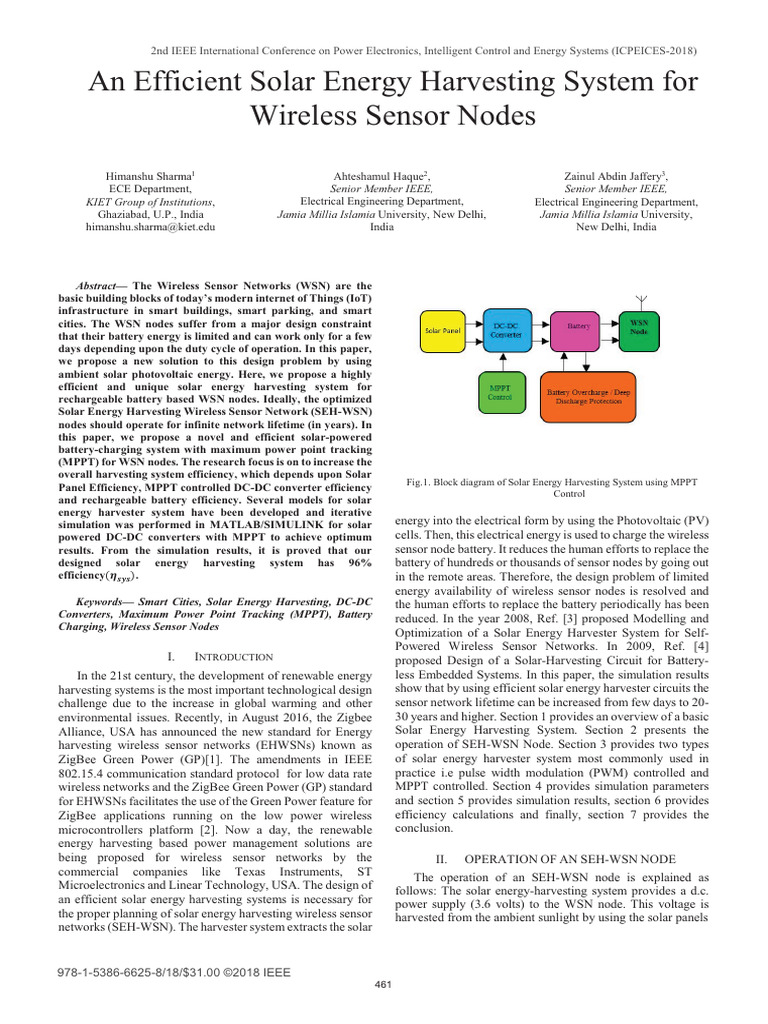 An Efficient Solar Energy Harvesting System For Wireless Sensor Nodes 2018 | PDF | Wireless ...