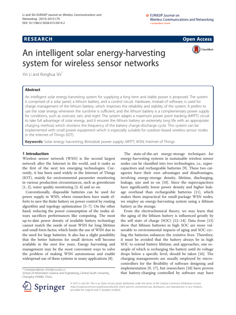 An Intelligent Solar Energy-Harvesting System For Wireless Sensor ...