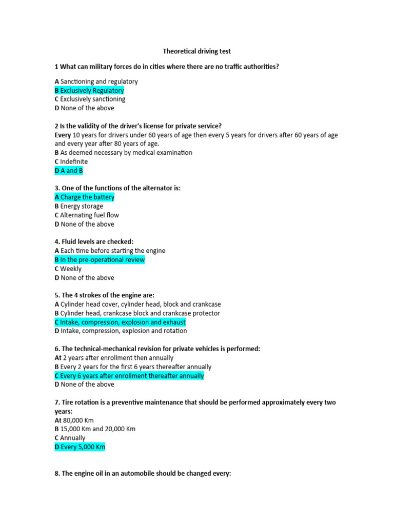 Theoretical Driving Test ANSWERS | Download Free PDF | Traffic ...