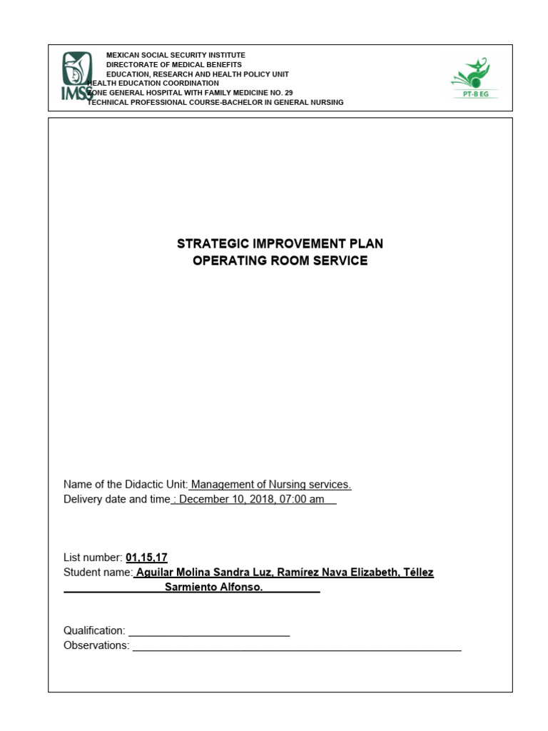 Strategic Operating Room Improvement Plan | PDF | Medicine | Nursing
