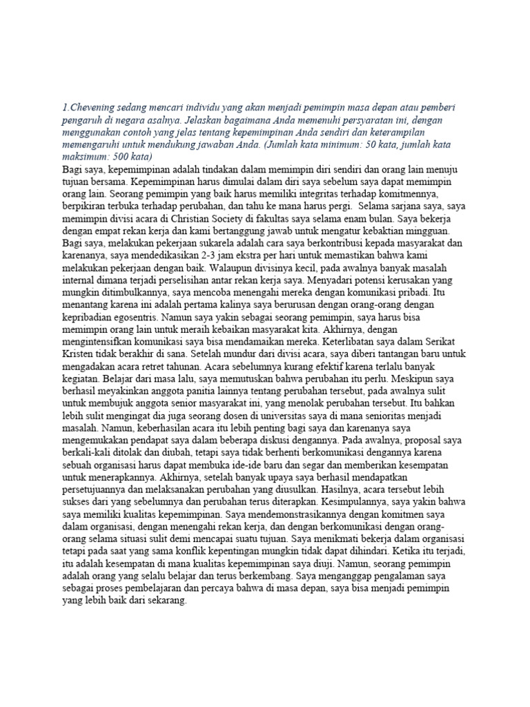 Contoh Esai Chevening | PDF