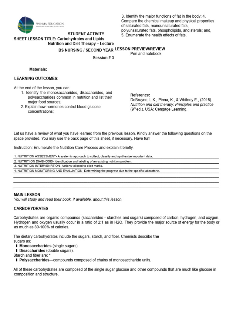 Session #3 SAS - Nutrition (Lecture) | PDF | Carbohydrates | Fat
