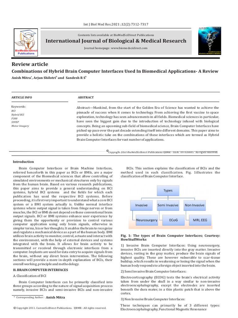 Combinations Of Hybrid Brain Computer Interfaces Used In Biomedical Applications A Review 6286