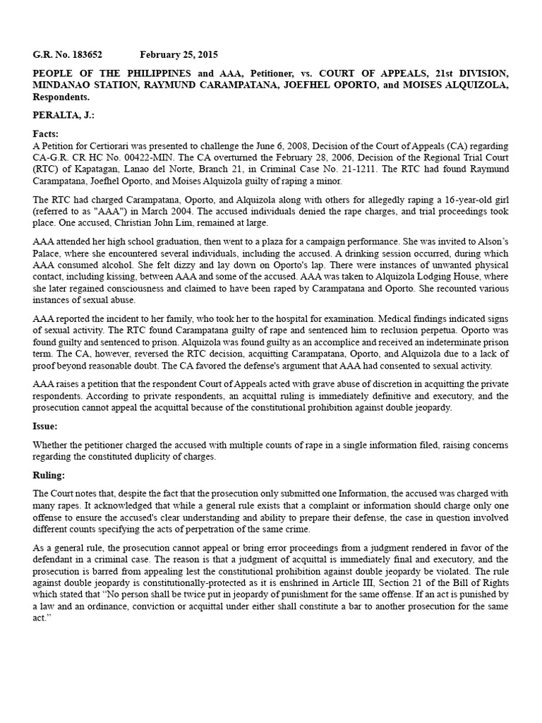 Weekly Case No. 43 - G.R. No. 183652 (People of The Philippines, AAA Vs ...